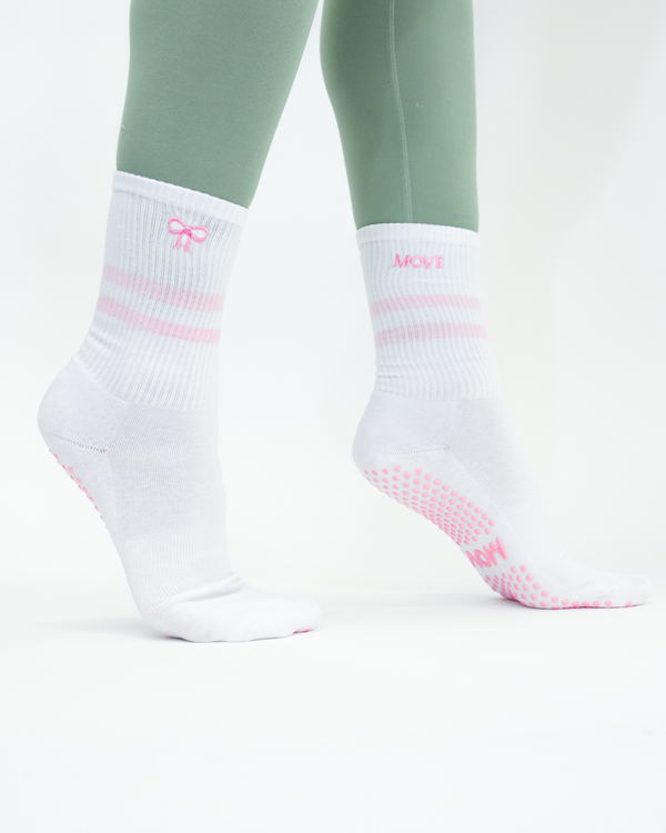 Pink Stripe Crew Length Grip Socks – The Movement Lab